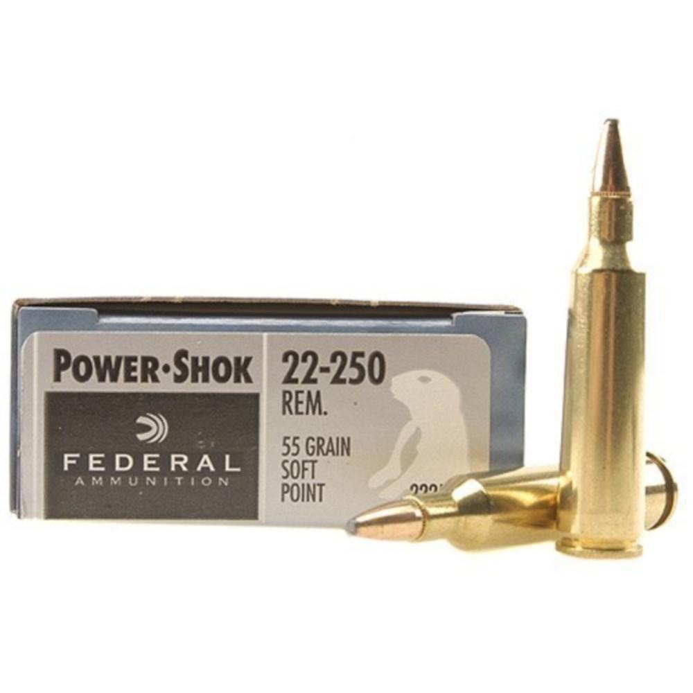 Bullseye North Federal Power Shok Ammo 22 250 Remington 55gr SP Box Bullseye North Federal Power Shok Ammo 22 250 Remington 55gr SP Box