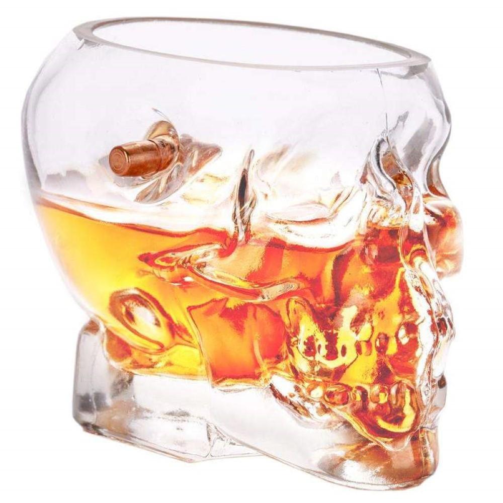 Bullseye North Lucky Shot Skull Headshot Whiskey Glass