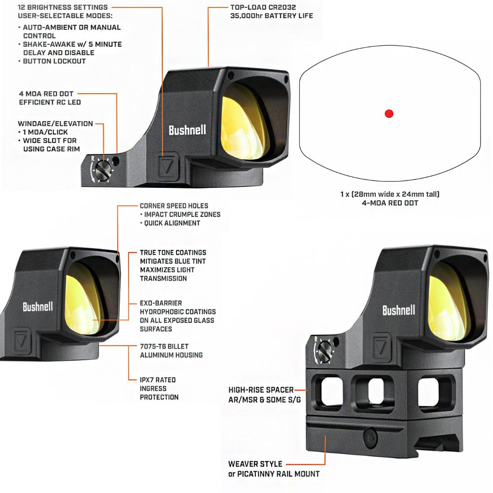 Bullseye North | BUSHNELL 1X28mm RXM-300 Black Reflex 4 MOA Red, Motion ...